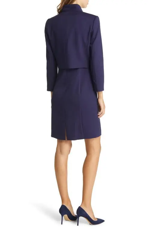Tahari Asl Two Piece Crop Jacket & Sheath Dress - Midnight Navy
